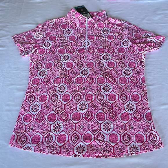 IBKUL | Tops | Ibkul Short Sleeve Zip Mock Neck Top In Terra Pink Size ...